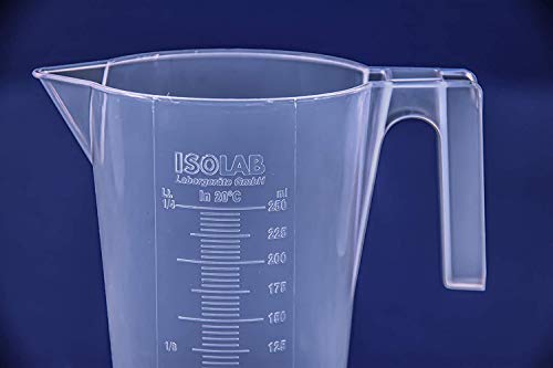 ISOLAB USA - 4 Pieces Premium Set of Laboratory Plastic Beaker With Handle, High Clarity, Polypropylene, Raised Graduations, Autoclavable, Lab Pitchers, (Beakers w/Handle, 4)