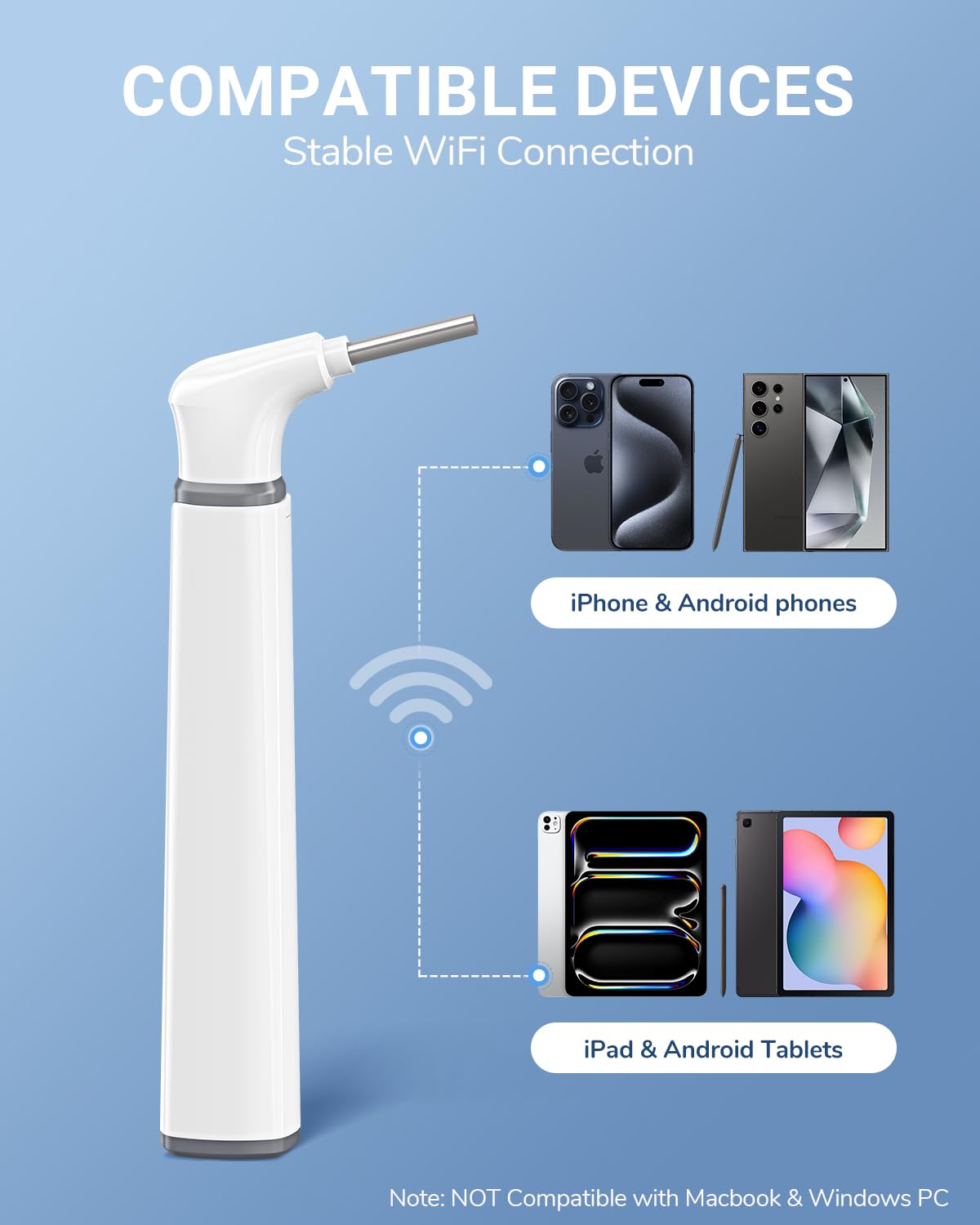 ScopeAround Wireless Otoscope with Light Ear Camera, 3.9mm Ear Wax Removal Tool Camera, 720P HD with 6 LED Lights, WiFi Wireless Otoscope Camera, Ear Scope Compatible with Android and iPhone