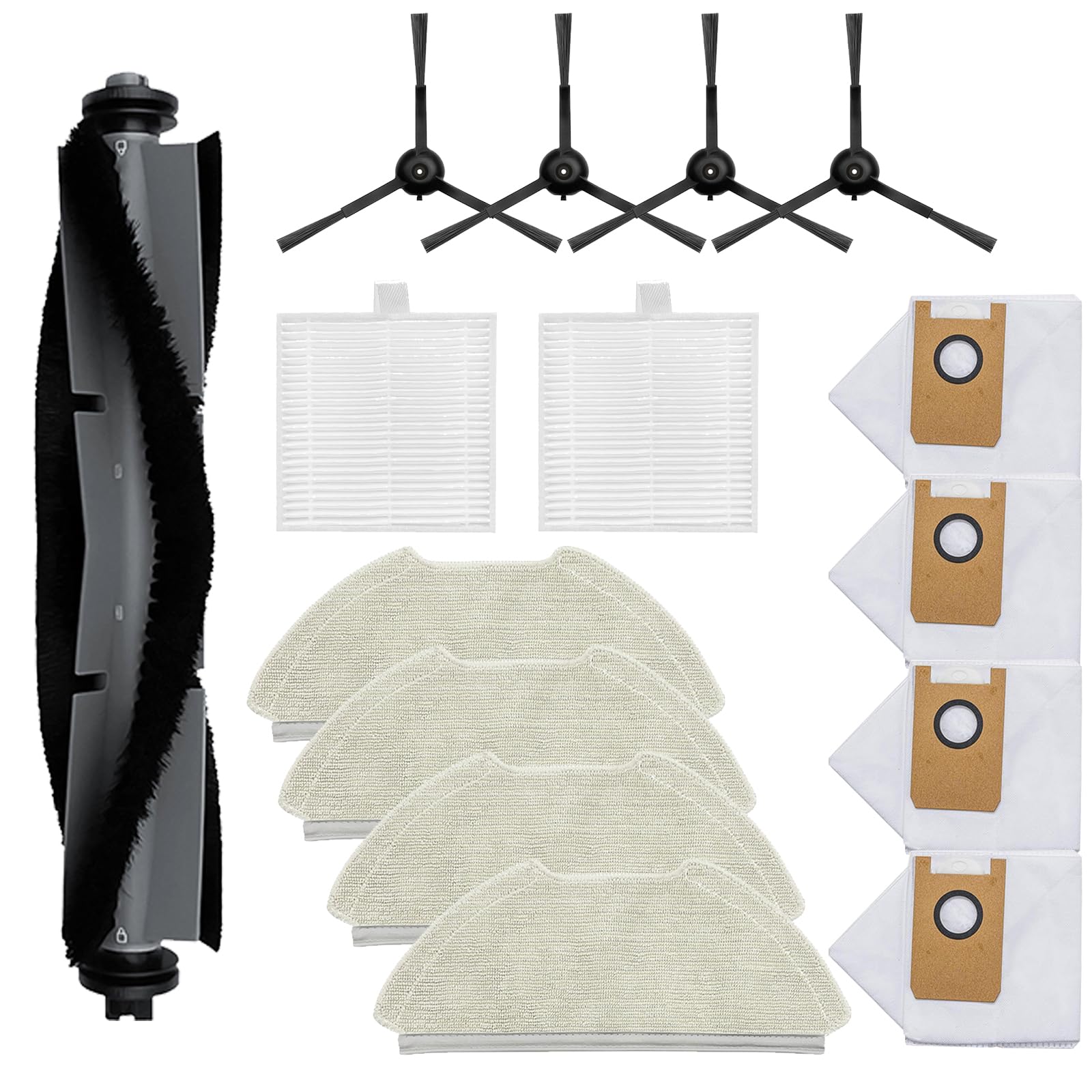 Aerqvix Accessories Replacement for AIRROBO T20+ Robot Vacuum Accessories 1x Mainbrush,2X Filters,4X Moppads,4X Dust bags,4X sidebrushes