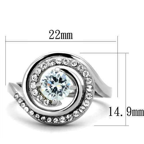 6mm Round Cut CZ & Crystal Swirl Stainless Steel Engagement Ring Size 5-10