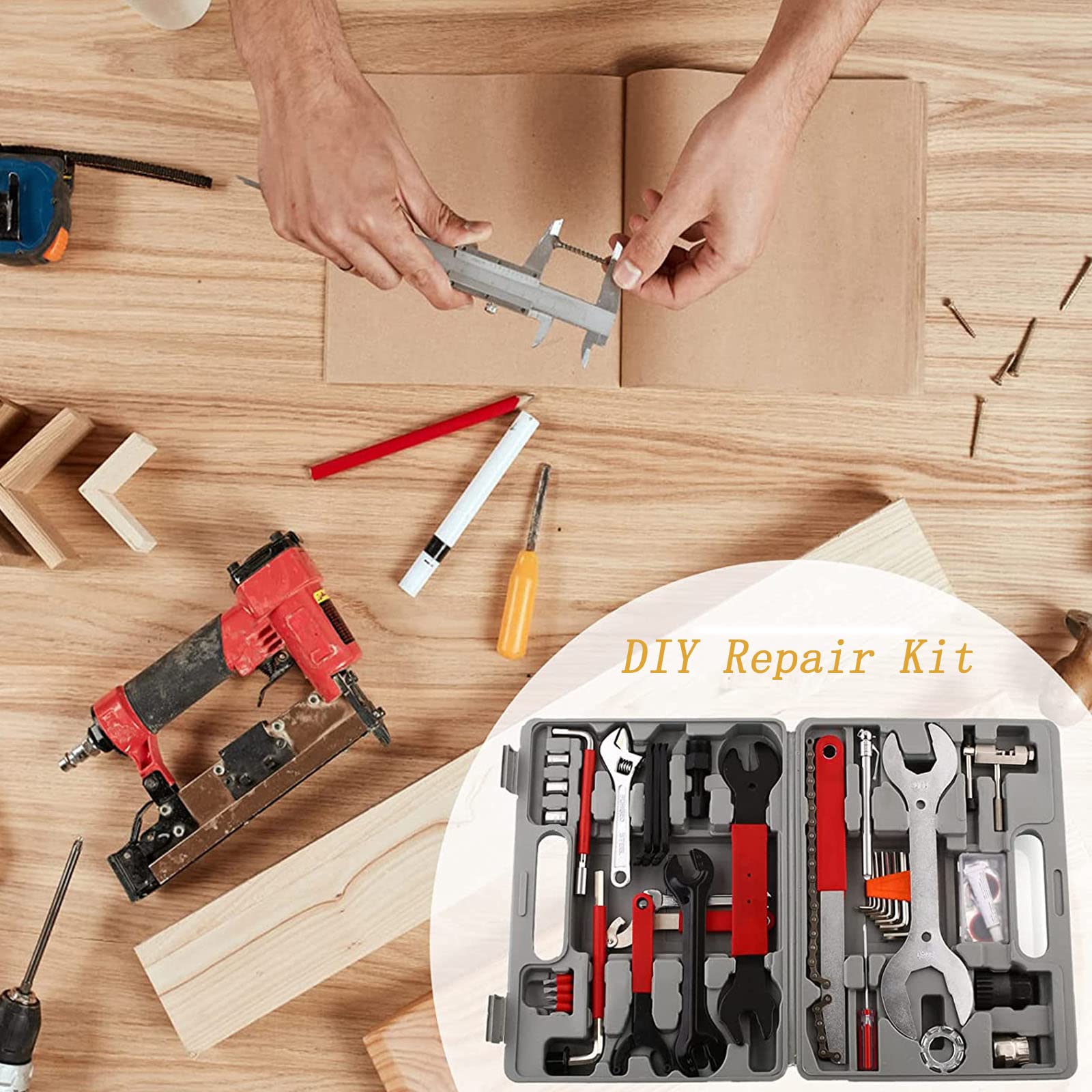 48 Pcs Tool Set, Bike Tool Kit, Bicycle Repair Kit Tool Box Set with Adjustable Open Wrench, Tire Lever, Socket, DIY Tools, Small Portable Hand Tool Kit for Mountain Road Bike Motorcycle Maintenance