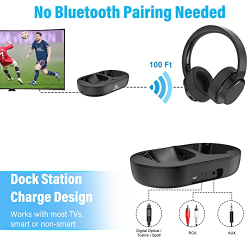 ANSTEN γππππ ππ©π π«ππππγ Wireless Headphones for TV Watching with Digital Optical RCA AUX Bluetooth Transmitter Charging Dock, Over Ear Headset for Seniors, 30 Hrs Playtime, Plug n Play