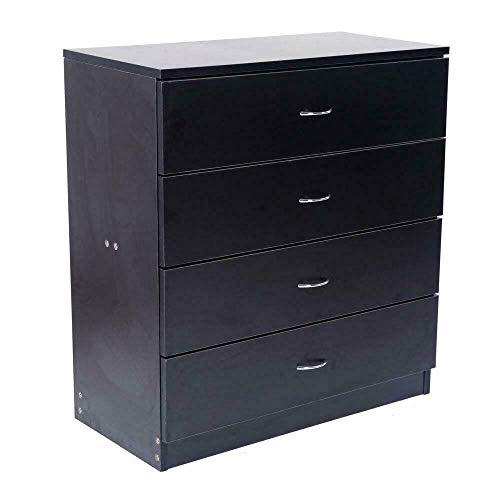 A Perfect Home Office Decoration MDF Wood, Fine Workmanship Black 4 Drawer Chest Dresser Clothes Storage Bedroom Furniture Cabinet Family Room Bedroom Living Room Beautiful Appearance