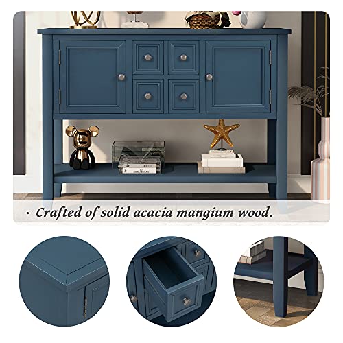 Anwick Buffet Sideboard, Wood Storage Cabinet, Console Table with Storage Shelf, 4 Drawers and 2 Cabinets, Wood Buffet Server for Living Room Kitchen Dining Room (Navy)
