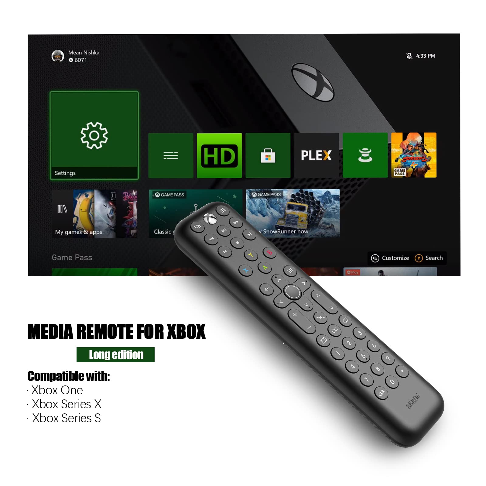 8Bitdo Media Remote for Xbox One, Xbox Series X and Xbox Series S (Black, Long Edition)