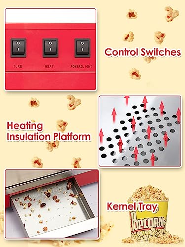 Garvee Commercial Popcorn Machine - Electric Extra Large Popcorn Popper Machine 8 oz Kettle, Popper Popcorn Maker for 60 Cups for Batch,Movie Theater Poppers Machine with 10 PACK Popcorn Buckets