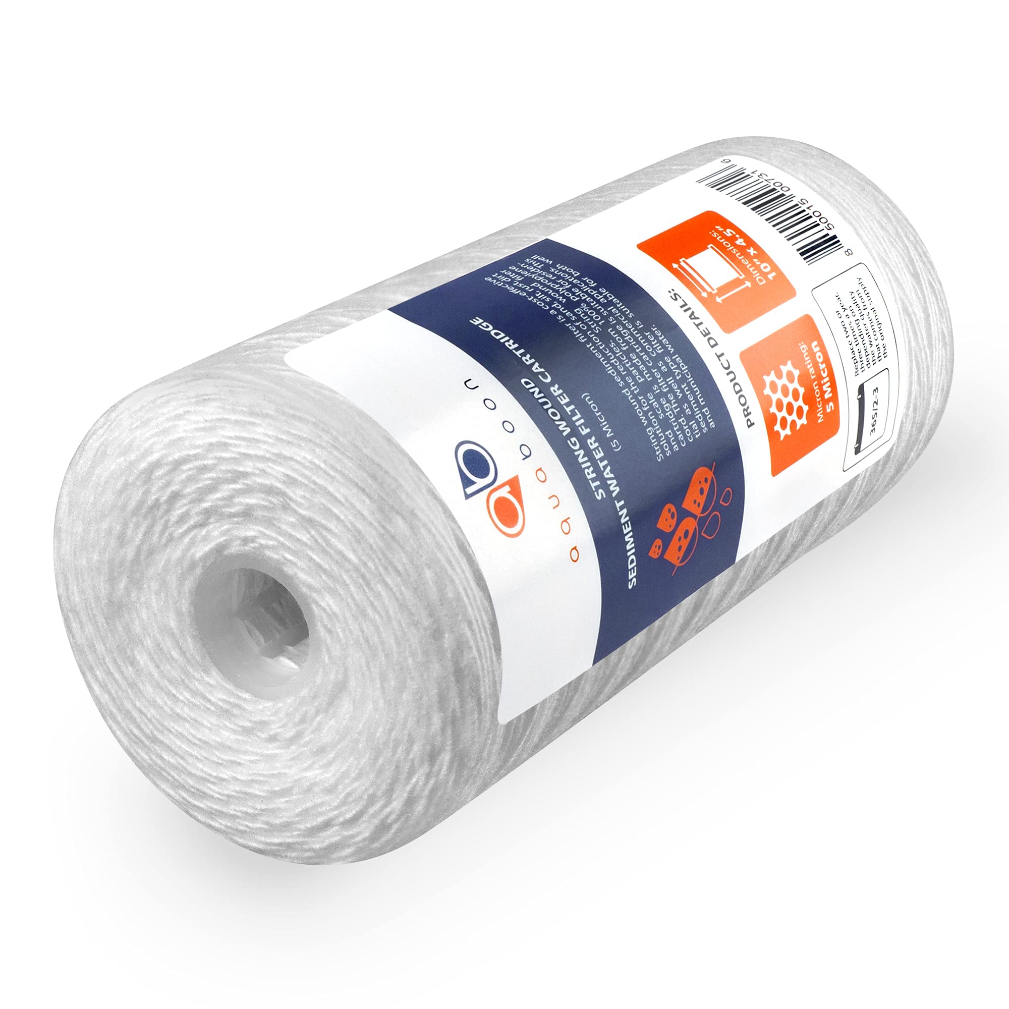 Aquaboon 5 Micron 10" x 4.5" String Wound Sediment Water Filter Cartridge | Whole House Sediment Filtration | Compatible with 84637, WPX5BB97P, PC10, 355214-45, 355215-45, WP10BB97P WP5BB97P 10-Pack