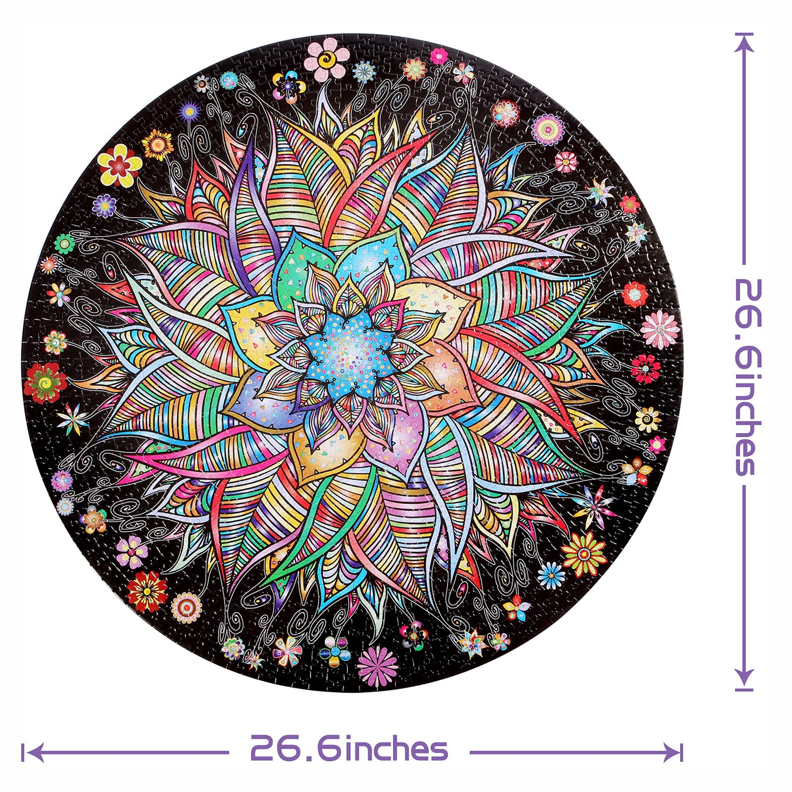 Bgraamiens Puzzle-Flower Whisper-1000 Pieces Round Puzzle Color Challenge Jigsaw Puzzles for Adults and Kids