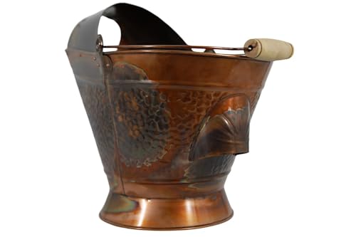 Coal Hod Bucket - Distressed Brass - Decorative Appeal - for Fireplace & Pellet Stove Ashes - Easy Hopper Filling - Lightweight