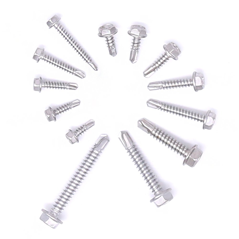 Hilitchi 295 Pieces #8 / #10 / #14 Stainless Hex Washer Head Self Drilling Sheet Metal Tek Screws with Drill Point (1/2'' to 2'' Size Inside Plastic Box)