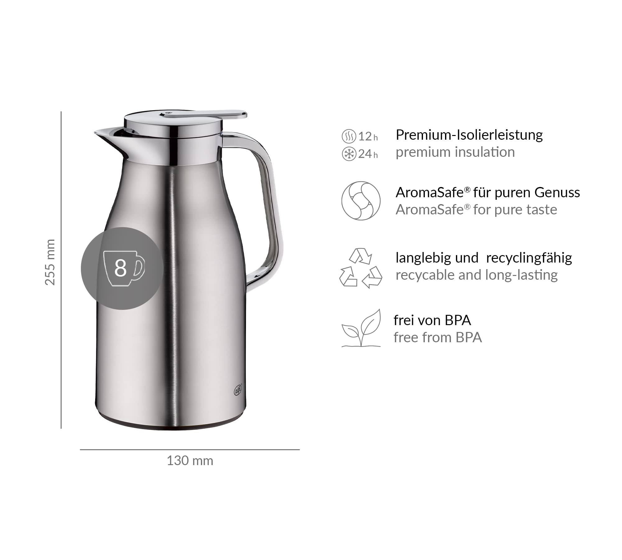 ALFI Skyline Thermos Flask, 1 Litre, Matte Stainless Steel