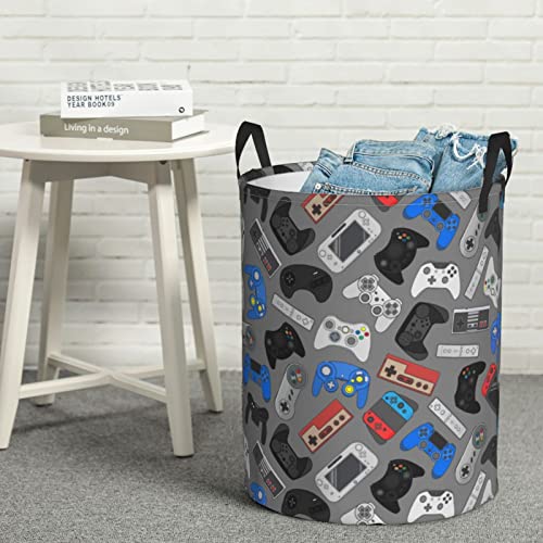 Gbuzozie Video Game Controller Grey Background Laundry Hamper Storage Basket Toys Clothes Organizer Bin For Home Bathroom Bedroom Dorm Nursery, 62l