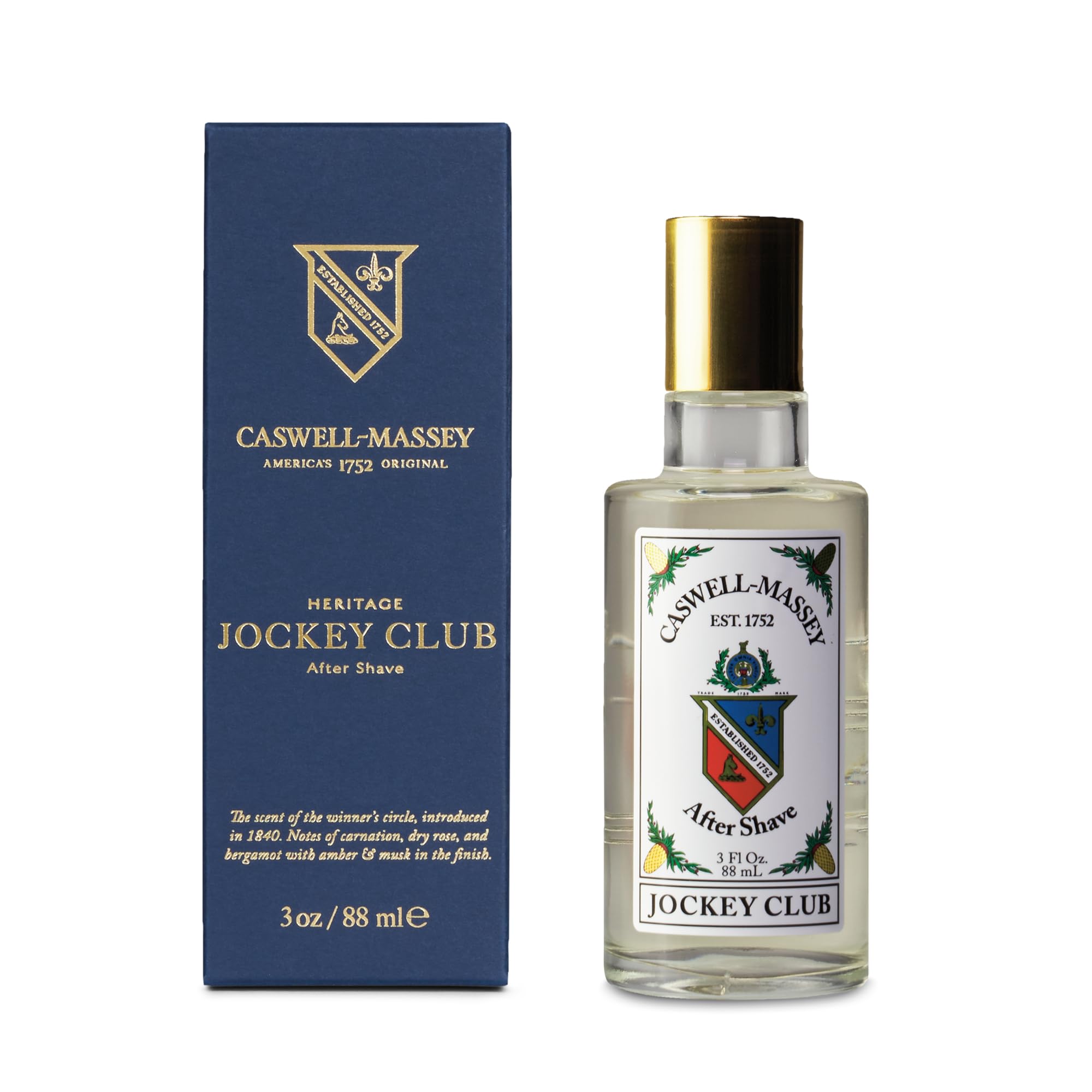 Caswell-Massey Jockey Club Gold Cap After Shave, Soothing Aftershave with Sandalwood, Musk, Jasmine & Geranium, 3 Fl Oz
