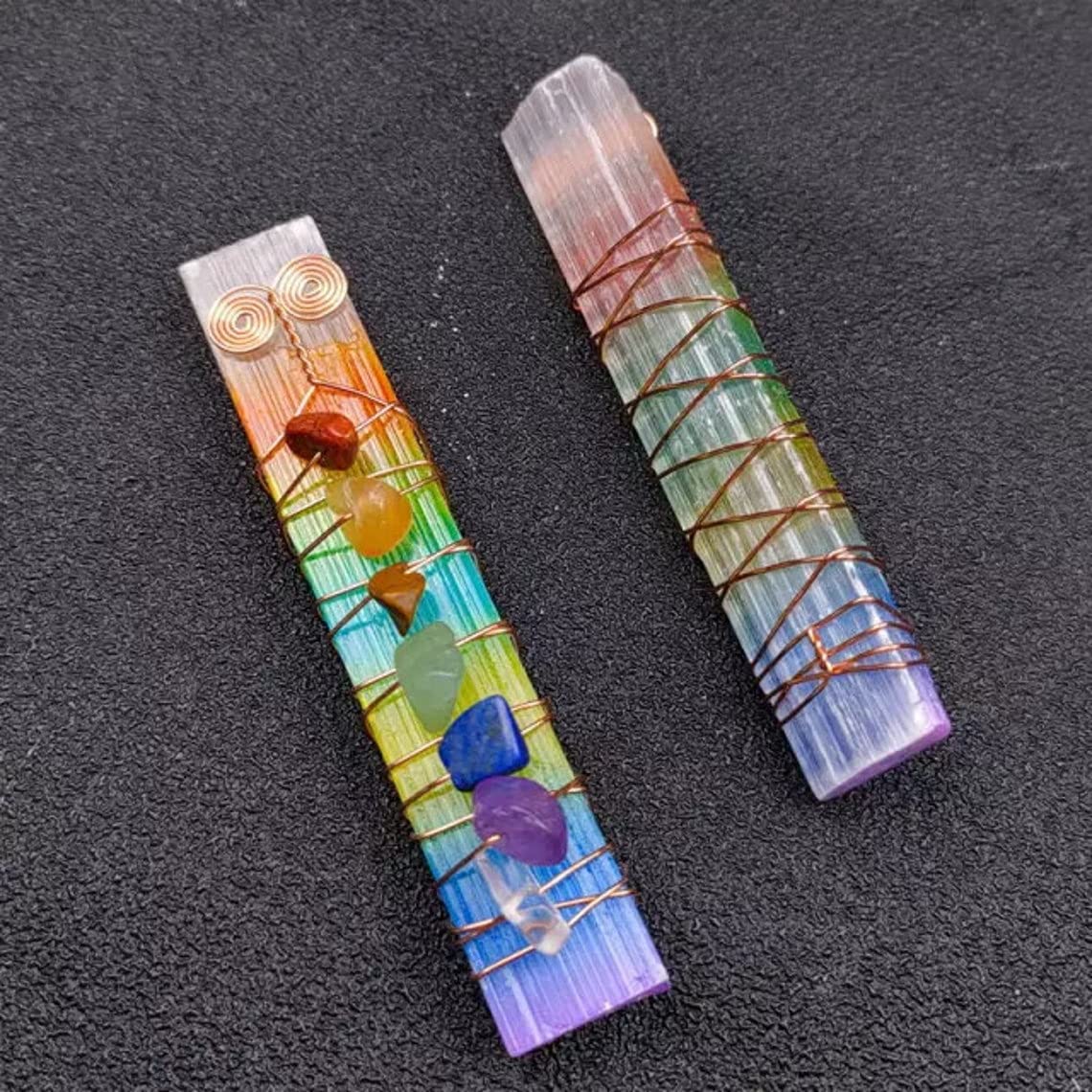 7 Chakra Healing Selenite Stick. Natural Tumble Stone Wand. Pendant, Gemstone, Meditation, Charging, Clearing, Meditation Yoga Decor., Small