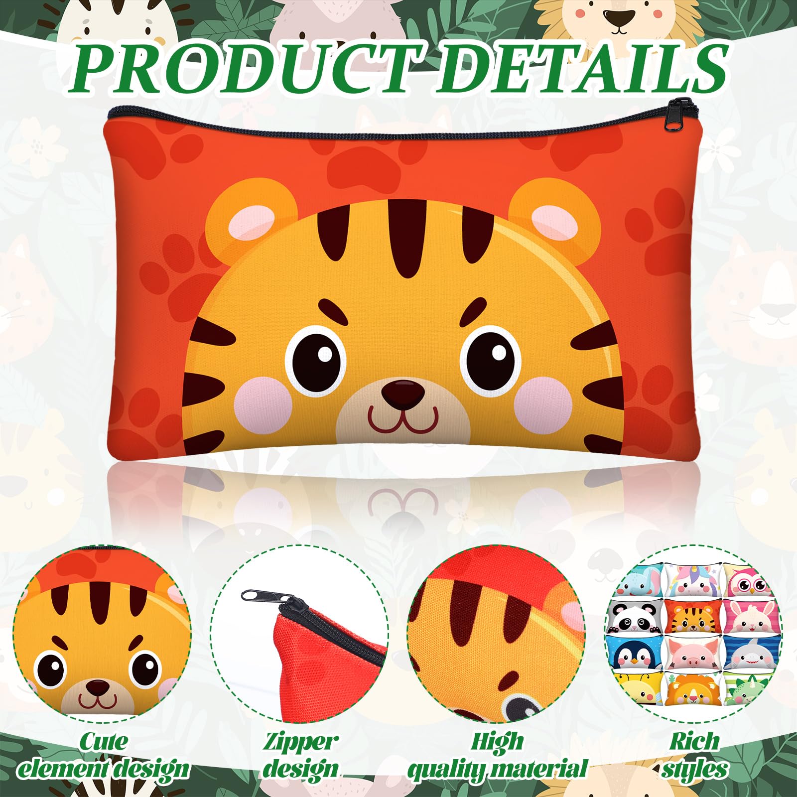 Affrolling 36 Pcs Cartoon Animal Pencil Case Bulk Cute Cartoon Pencil Pouch Multicolor Canvas Pen Bag Organizer with Zipper Stationery Back to School Supplies(Lovely)