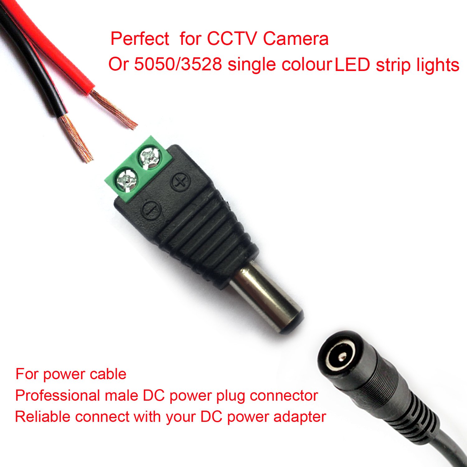 DAYKIT 10 Pairs 12V Male+Female 2.1x5.5MM DC Power Jack Plug Adapter Barrel Connector for CCTV Security Camera Led Strip