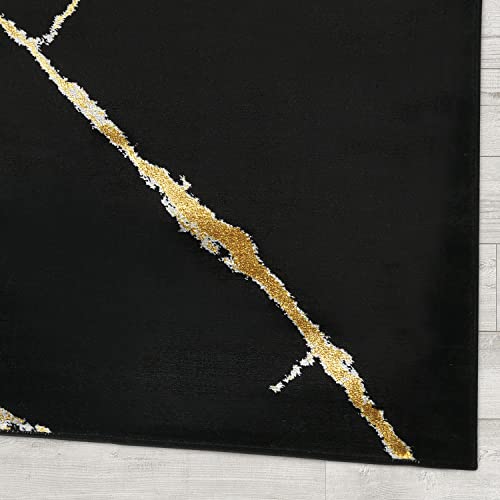 Antep Rugs Babil Gold 5x7 Marble Abstract Modern Indoor Area Rug (Black, 5'3" x 7')