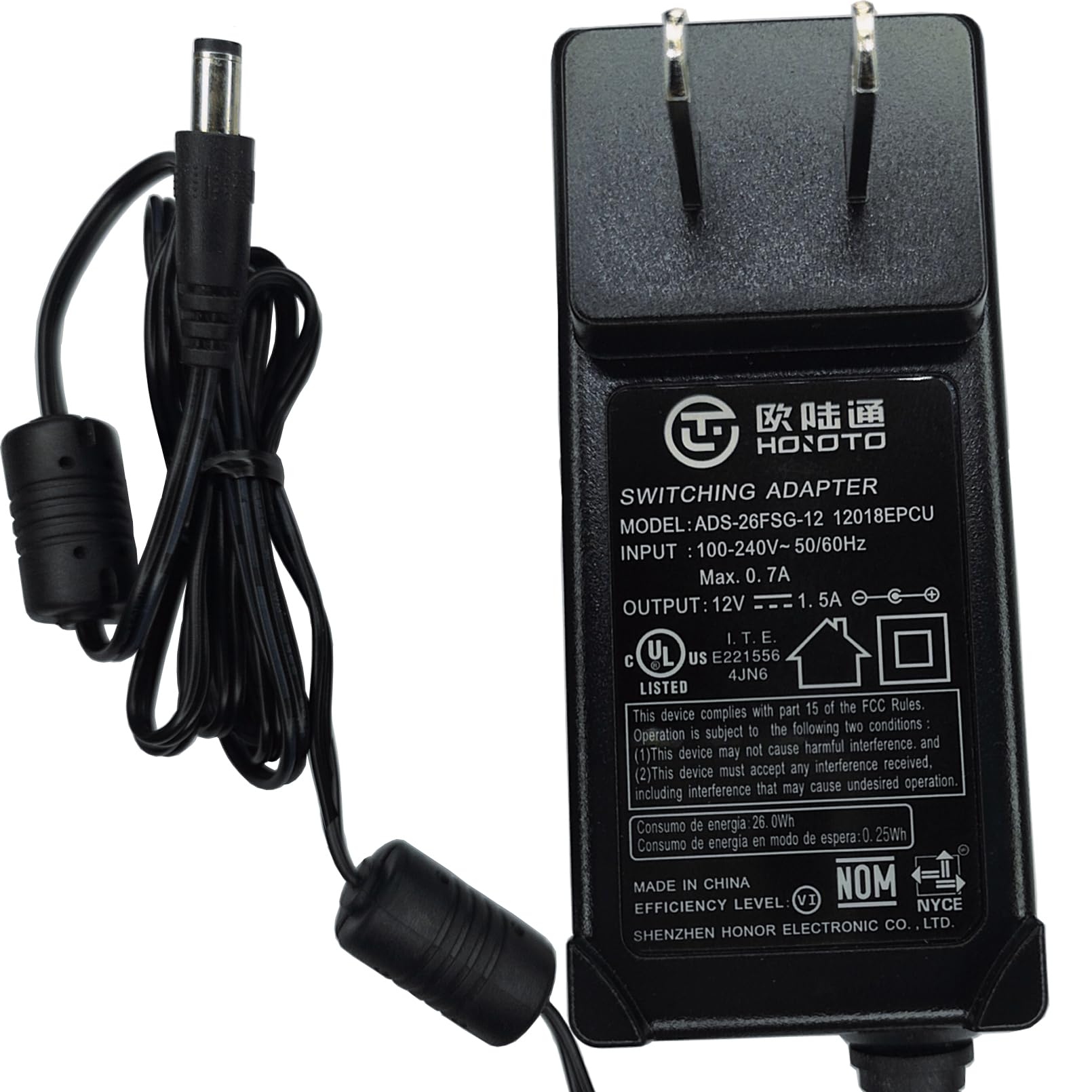 Genuine 12V 1.5A AC/DC Adapter for Vivint V-CAM1 CM01 Ping Camera ADC-V620PT ADC-V620 SmartHome Security Video Alarm.com Hoioto ADS-26FSG-12 12018EPCU Honor 12VDC 1.5 A 18W DC12V Power Supply Charger