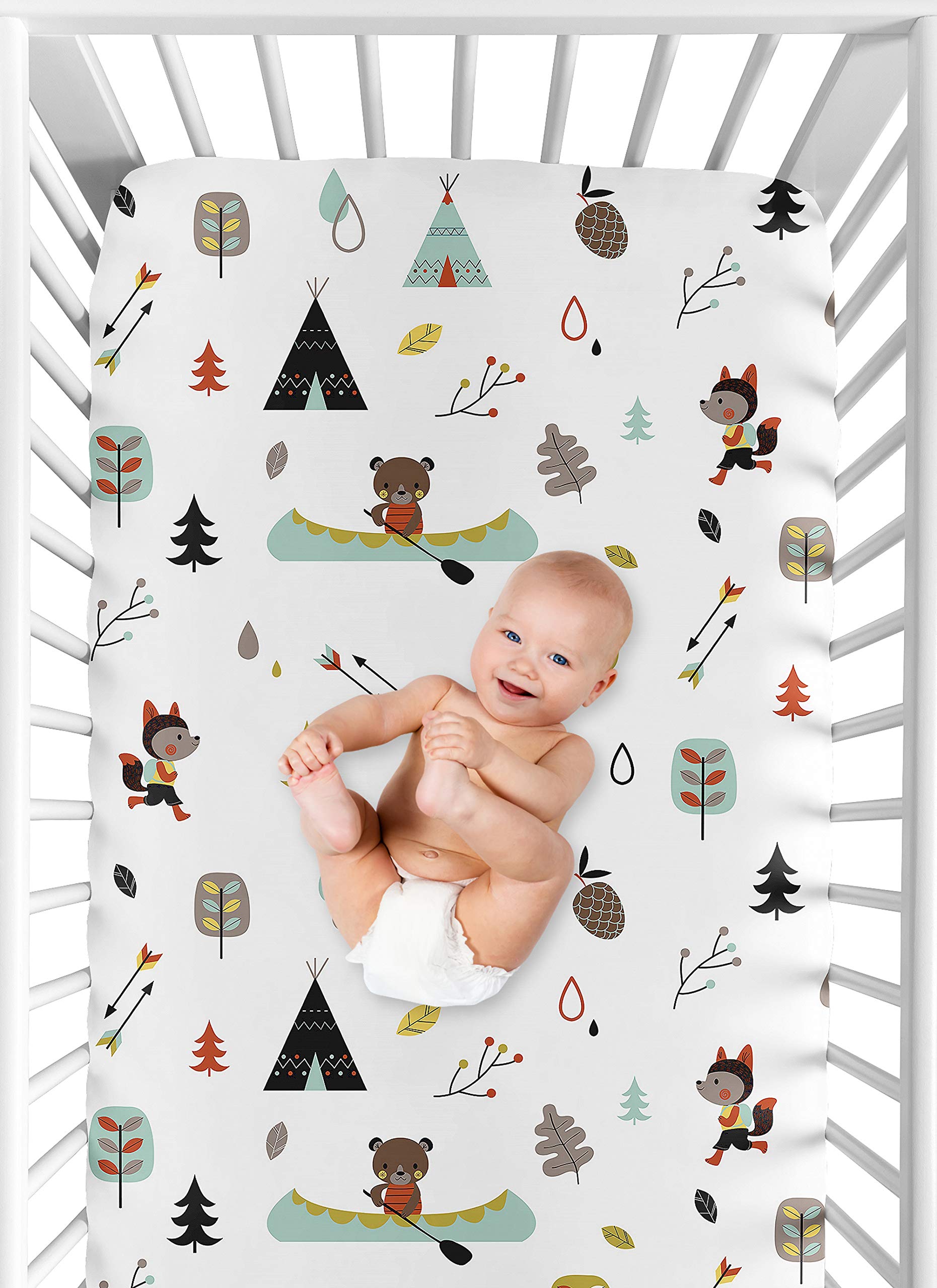 Fitted Crib Sheet for Outdoor Adventure Baby/Toddler Bedding - Nature Fox Bear Animals Boys Print