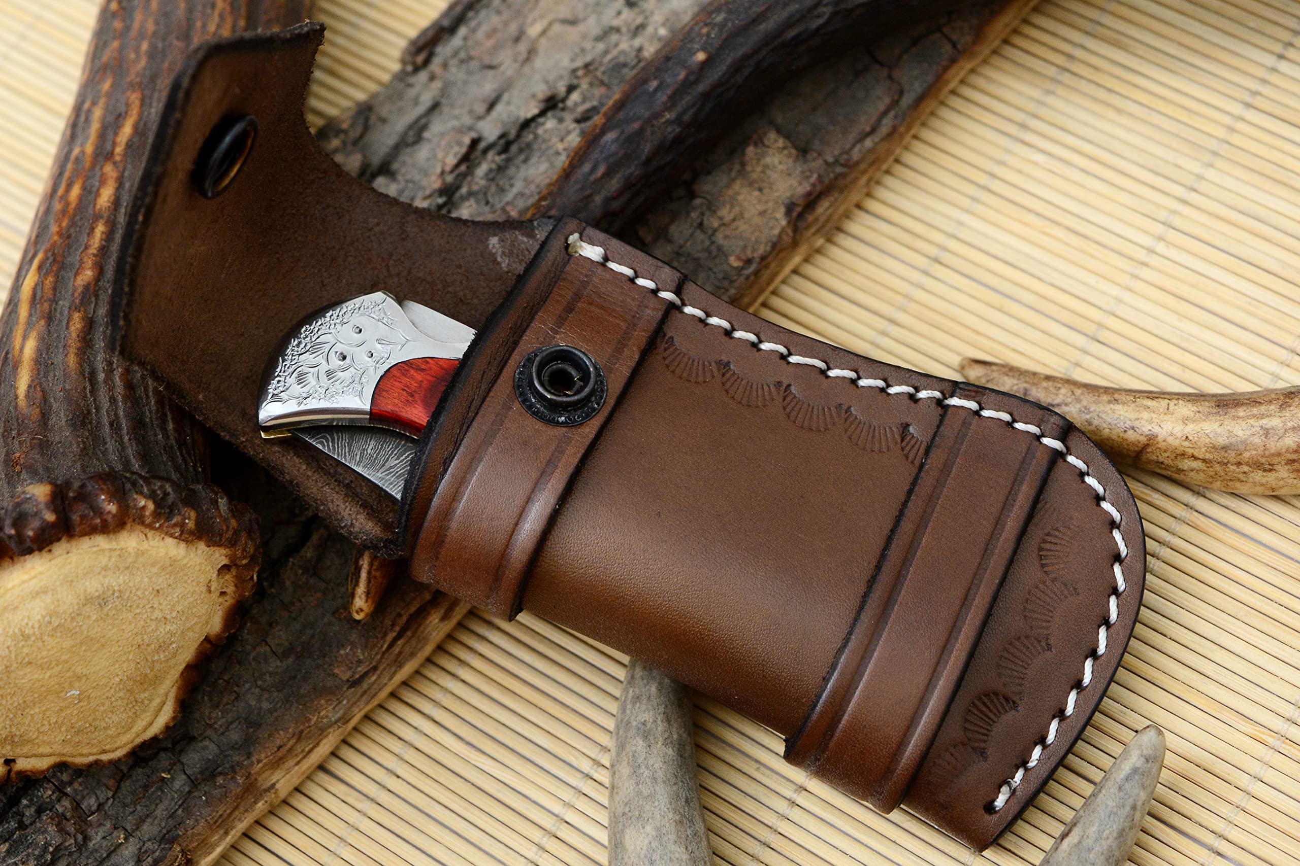 ALZAFASH Leather Knife Sheath, EDC Belt Knife Case Holder, Knife Holster for Belt, Pocket Knife Sheath for Folding Knives (Color:Brown)