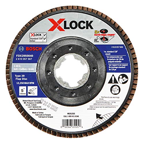 BOSCH FDX2950040 1-Piece 5 In. X-LOCK Flap Disc 40 Grit Compatible with 7/8 In. Arbor Type 29 for Applications in Metal Blending and Grinding