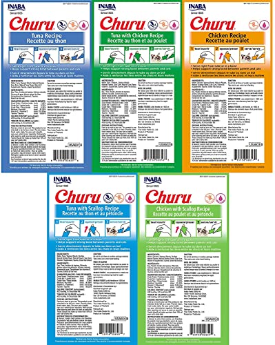 INABA Churu Lickable Creamy Purée Cat Treats 5 Flavor Variety Pack of 40 Tubes