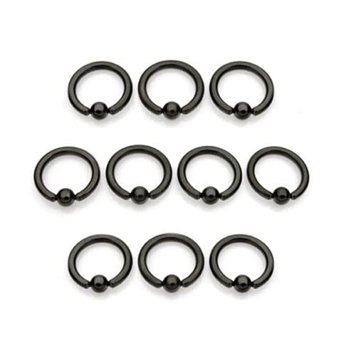 8mm 10 Pcs 16g 16 GA Black Titanium Anodized Captive Bead Ring Lip Earring Tragus