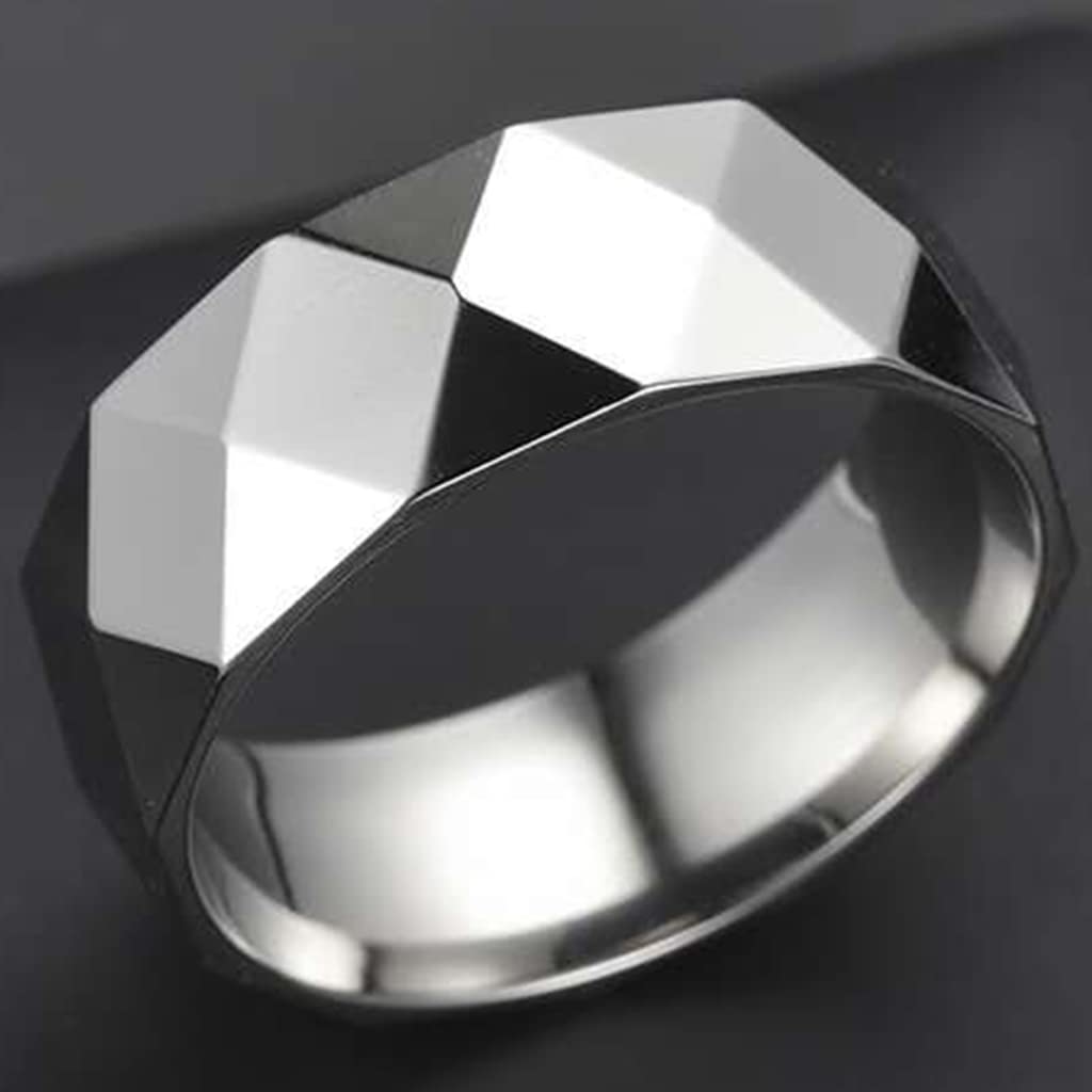 8mm High Polished Stainless Steel Faced Cut Classic Simple Plain Wedding Band Anniversary Statement Promise Ring (Silver, 10)