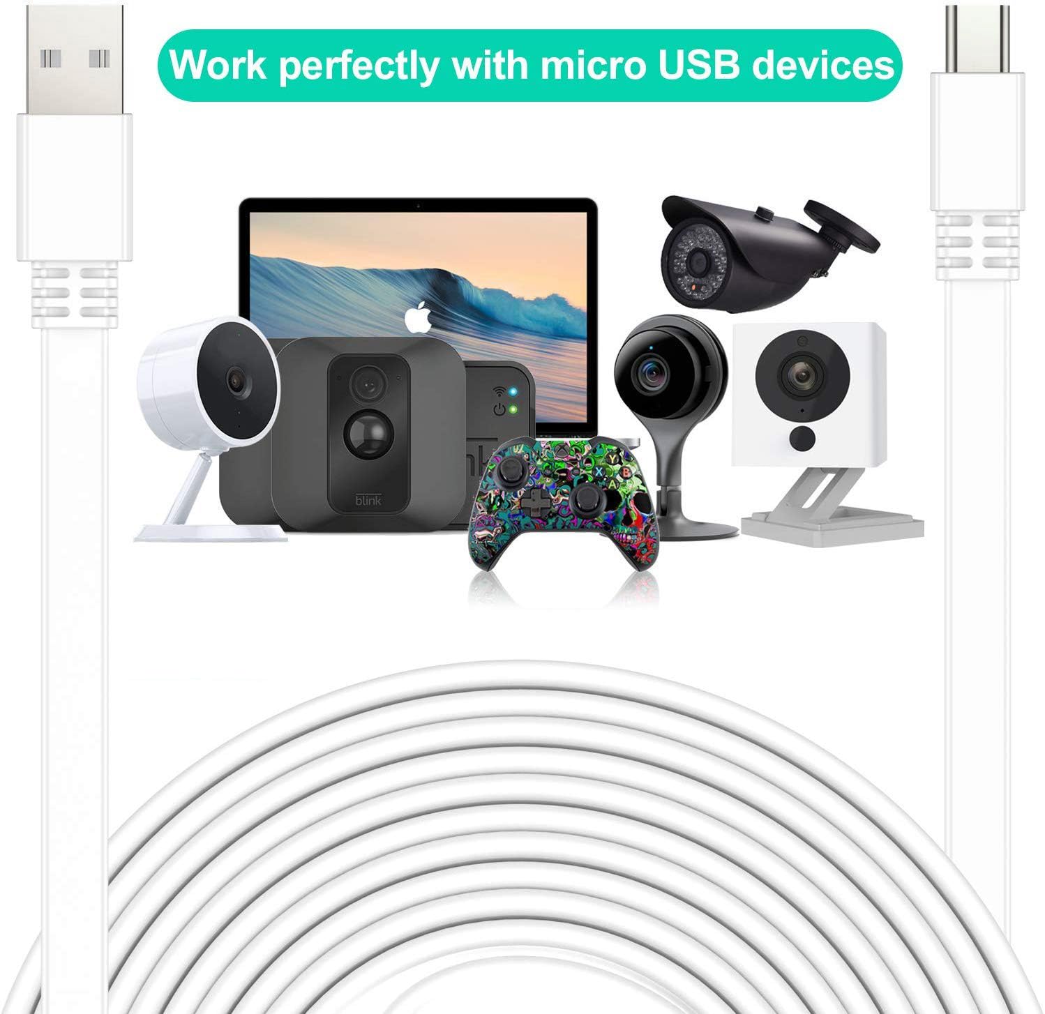 Itramax Micro USB Power Cable 30 FT (2 Pack),Flat Micro USB Charging Power Cord,Charger for Wyze Cam V3 V4,Yi,Nest Cam,Blink Mini XT XT2 Outdoor 3rd Camera,Arlo Q,Zmodo,Netvue,Xbox Controller,25