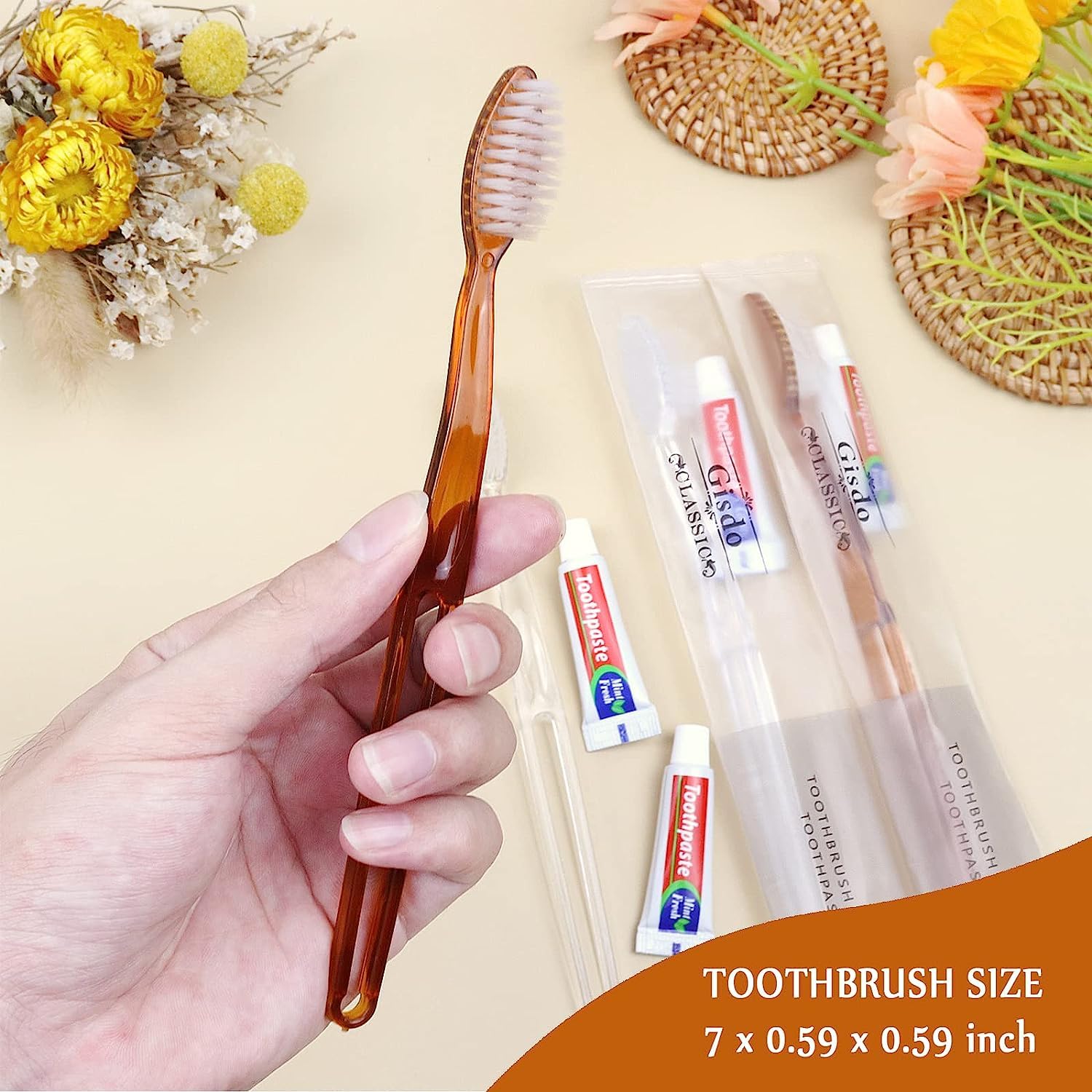 60 Pack Disposable Toothbrushes with Toothpaste Set, Individually Wrapped Disposable Toothbrushes Bulk Toothbrushes Medium Soft Bristle, Manual Travel Toothbrush Set for Travel Hotel Guest, 2 Colors
