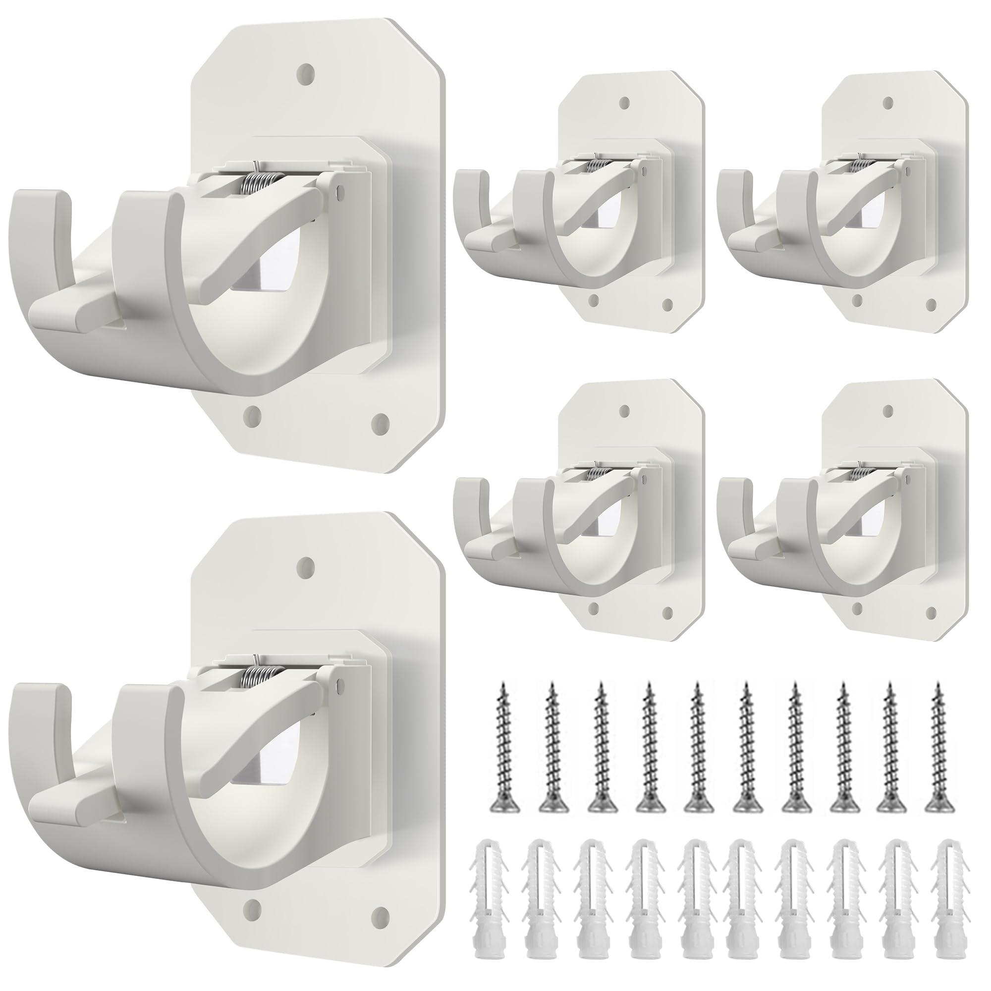 6PCS Upgraded No Drill Curtain Rod Brackets No Drilling Curtain Rod Holders Self Adhesive Curtain Rod Hooks Nail Free Adjustable Curtain Hangers Suitable for Poles of 0.62~1.57 Inch