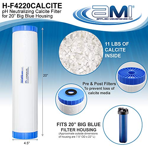 APPLIED MEMBRANES INC pH Neutralization Water Filter Cartridge | Calcite Filter to Raise Alkalinity of Low pH Water | 4.5"x20" Filter Fits 20β Filter Housing | H-F4220CALCITE (4.5" x 20")