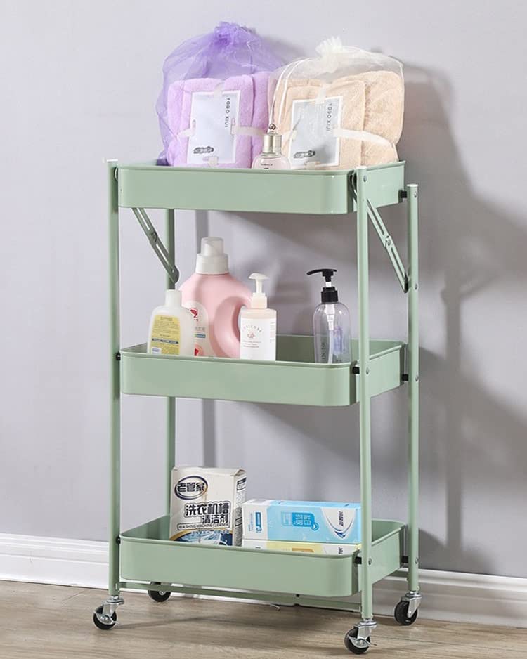 JYDQM Foldable Shelf Floor Kitchen Mobile with Wheel Trolley Storage Car Hand Push Storage Shelf