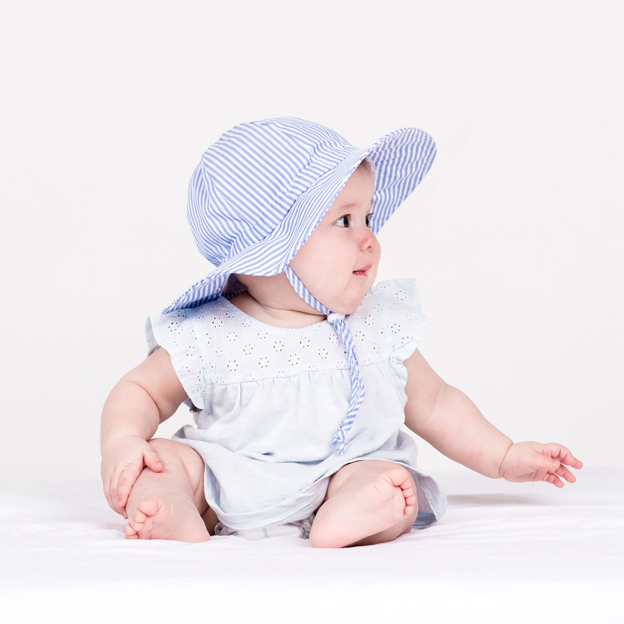JAN & JUL Newborn Boy Beach Sun-Hat for Baby, Adjustable Strap (S: 0-6 Months, Blue Stripes)