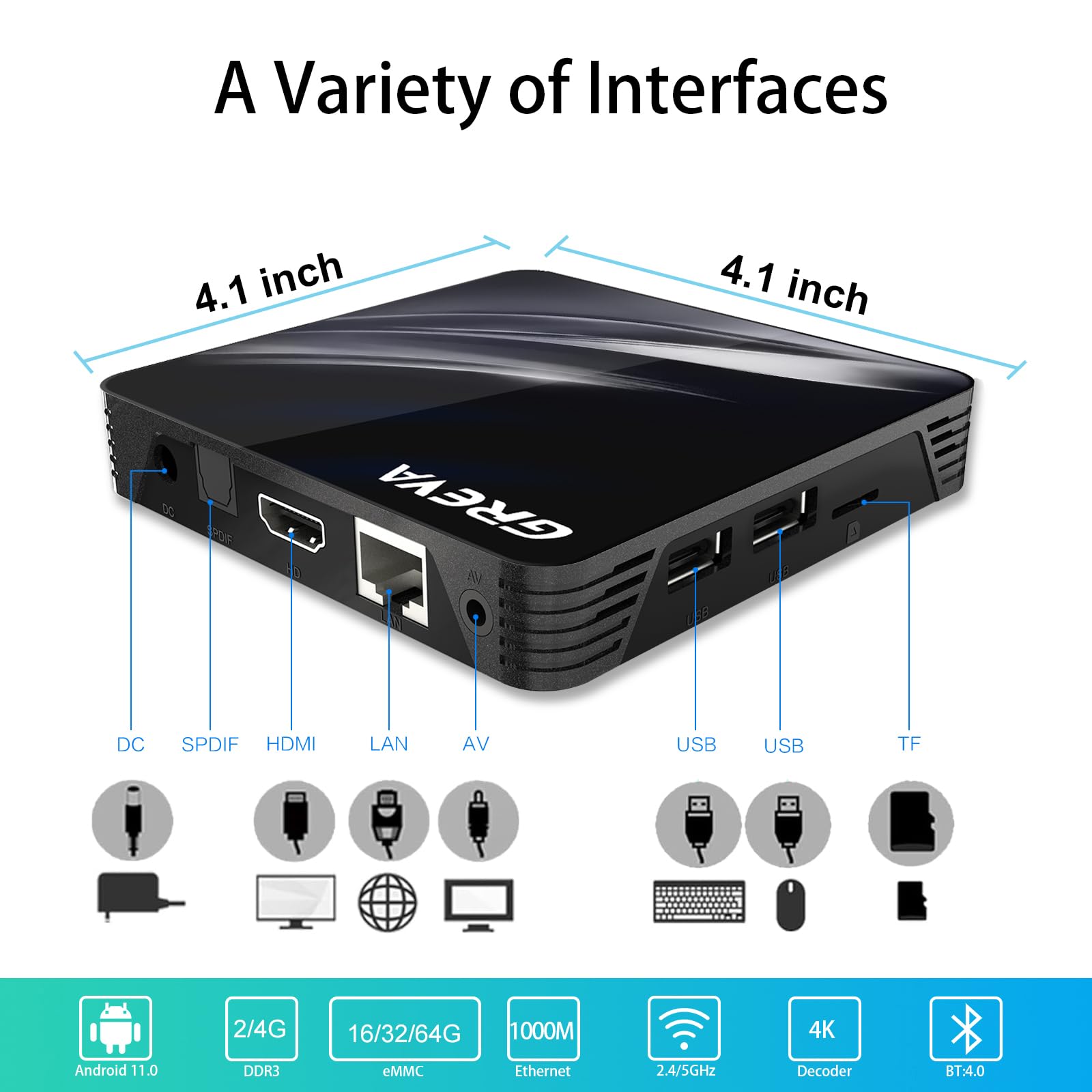 Android TV Box 11.0 Amlogic S905W2 Android Box 4GB RAM 32GB ROM with 2.4G/5G Dual WiFi and BT 5.0 Smart TV Box Support 1080P Ultra HDR 4K Streaming Media Player