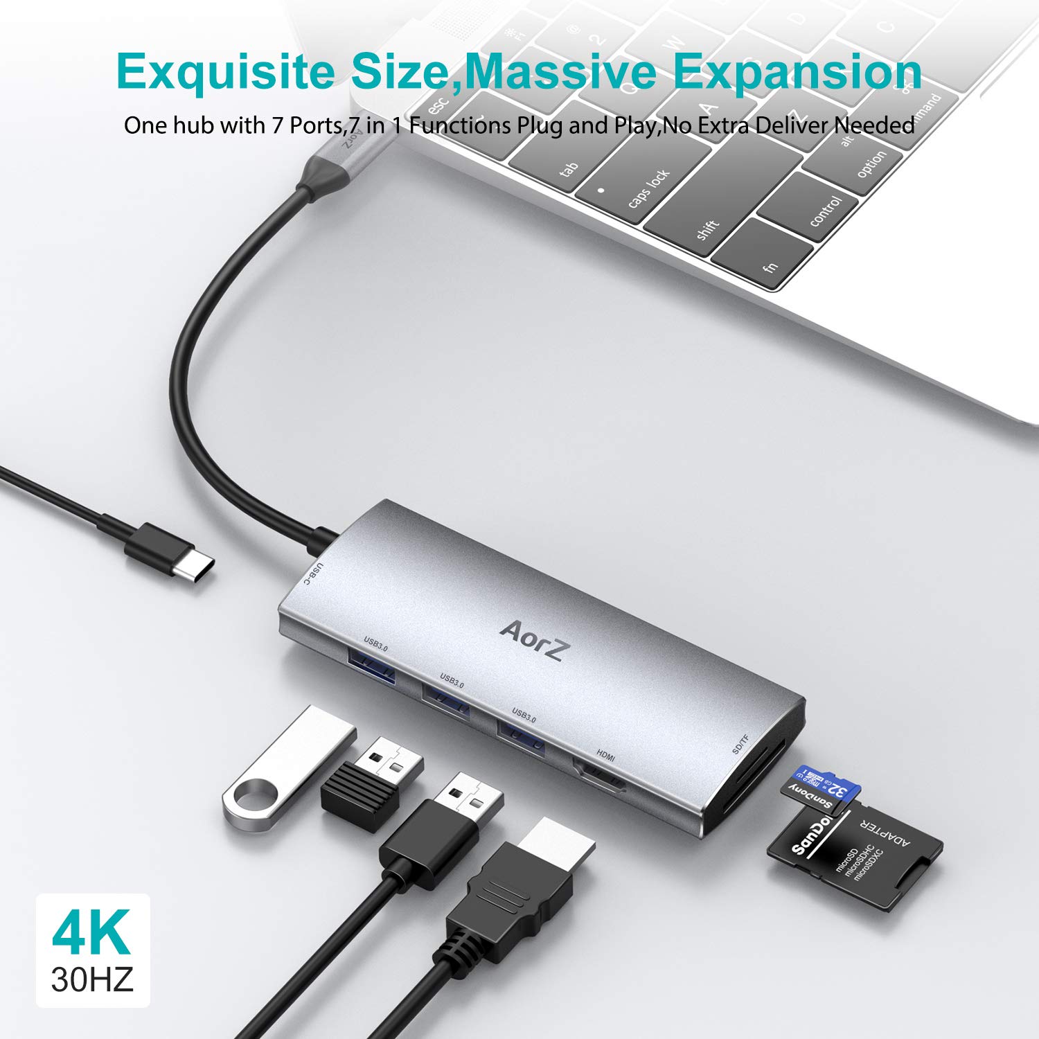 7 in 1 USB C HUB+AorZ USB C to USB Adapter(2Pack)
