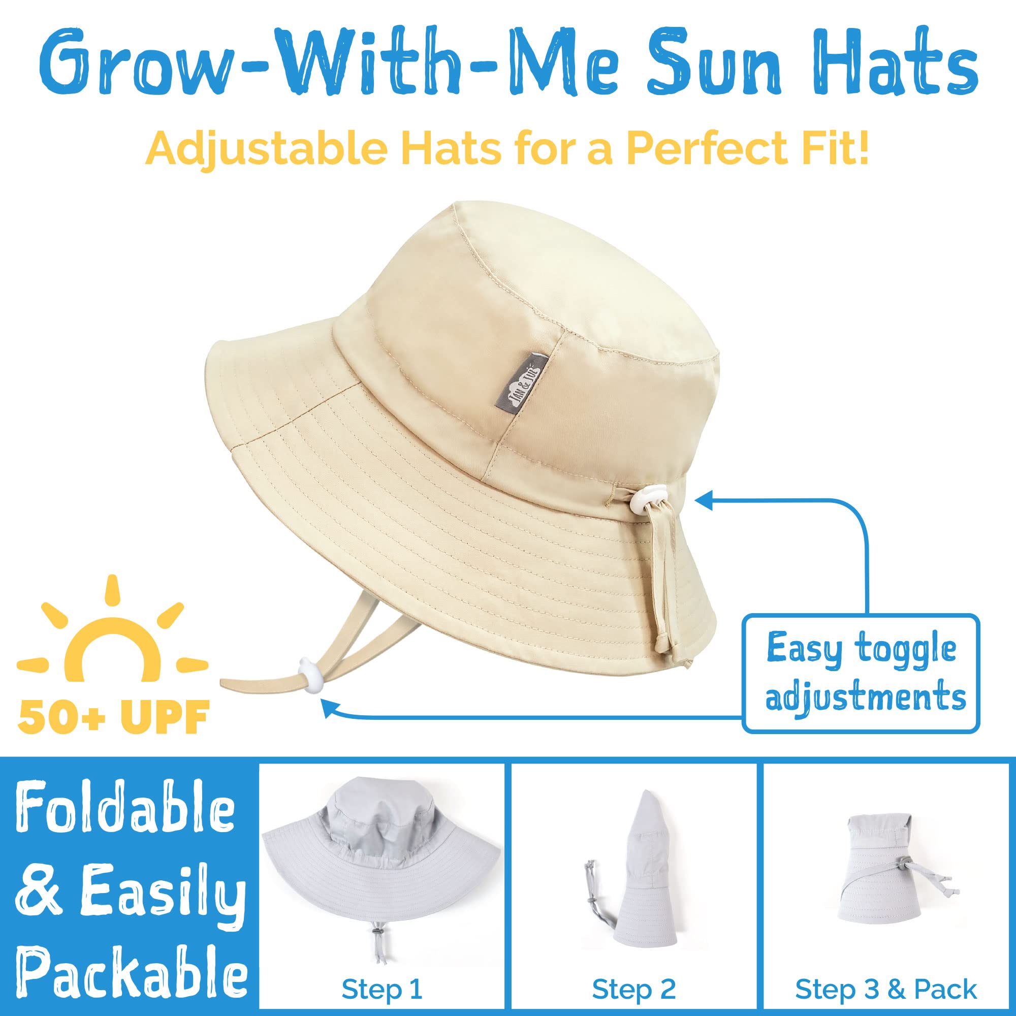 JAN & JUL Summer Bucket Hat for Toddler Kids, Adjustable (L: 2-5T, Navy)