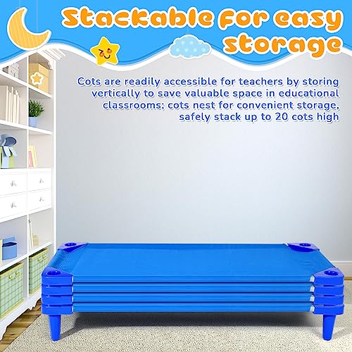 Geetery 4PCS Stackable Daycare Cot for Kid 54" L x 23" W Portable Toddler Nap Cot for Sleeping Preschool Classroom Daycare Bed Furniture, Ready to Assemble for Sleep, Back to School (Blue)