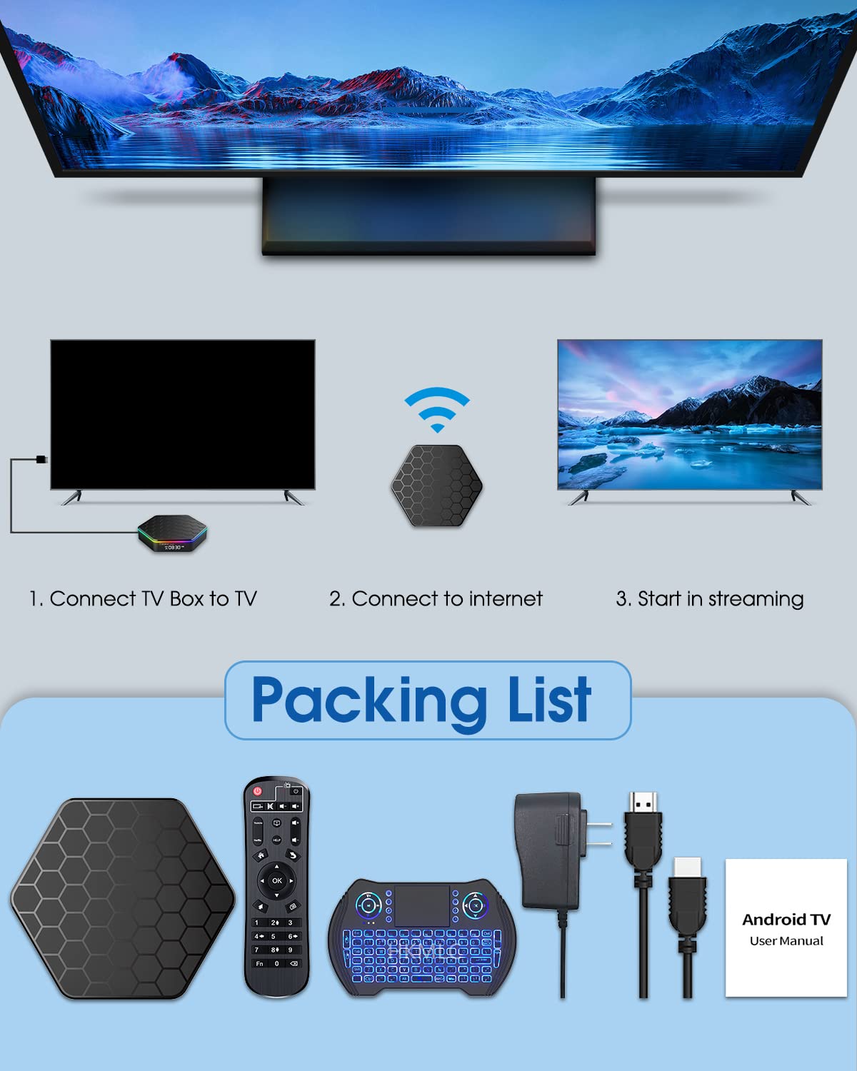 Android TV Box 12.0, T95Z Plus Smart TV Box H618 4GB 32GB Support 2.4G/5.8G WiFi6 Bluetooth 5.0 with Mini Backlit Keyboard Ethernet LAN 3D/6K Video Android Box Set Top TV Box