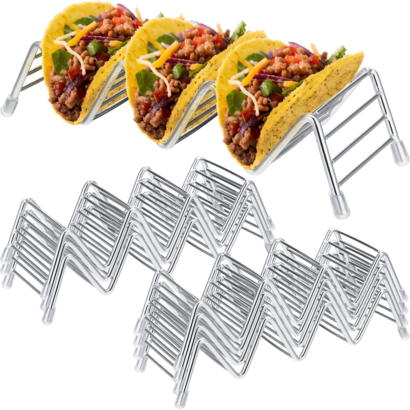 8 Pcs Taco Holders Set Stainless Steel Taco Holder Stand Shell Taco Stand Stackable Taco Plates for Taco Bar Gifts Accessories Rack, Holds 3 or 4 Hard Tacos for Baking as Truck Tray, Dishwasher Safe