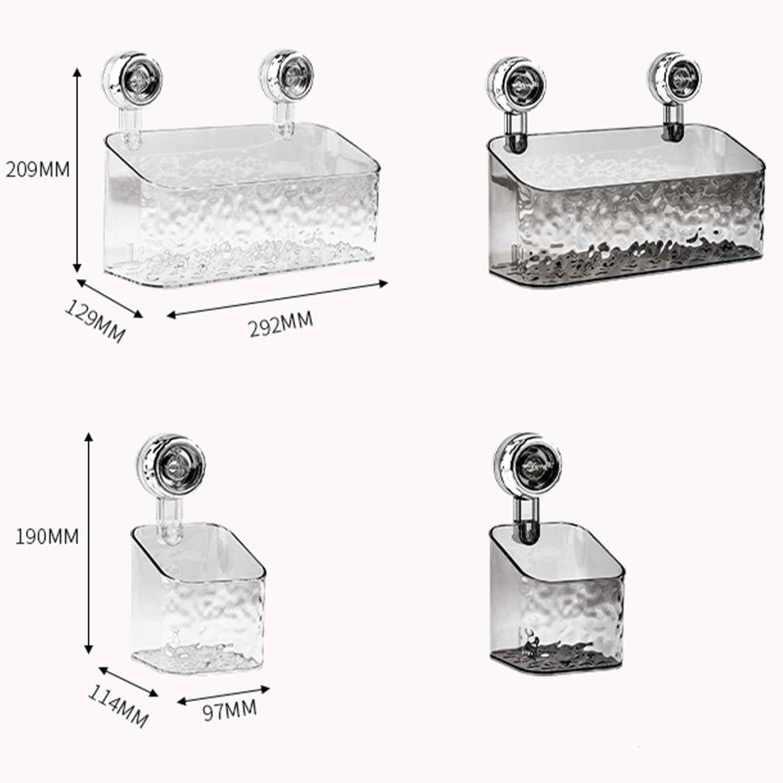 DOHV Light Luxury Style Glacier Pattern Suction Cup Shelf, 2024 New Suction Cup Shower Caddy, Bathroom Strong Suction Cup Storage Rack Kitchen Punching Free Storage Basket (Transparent white-b)