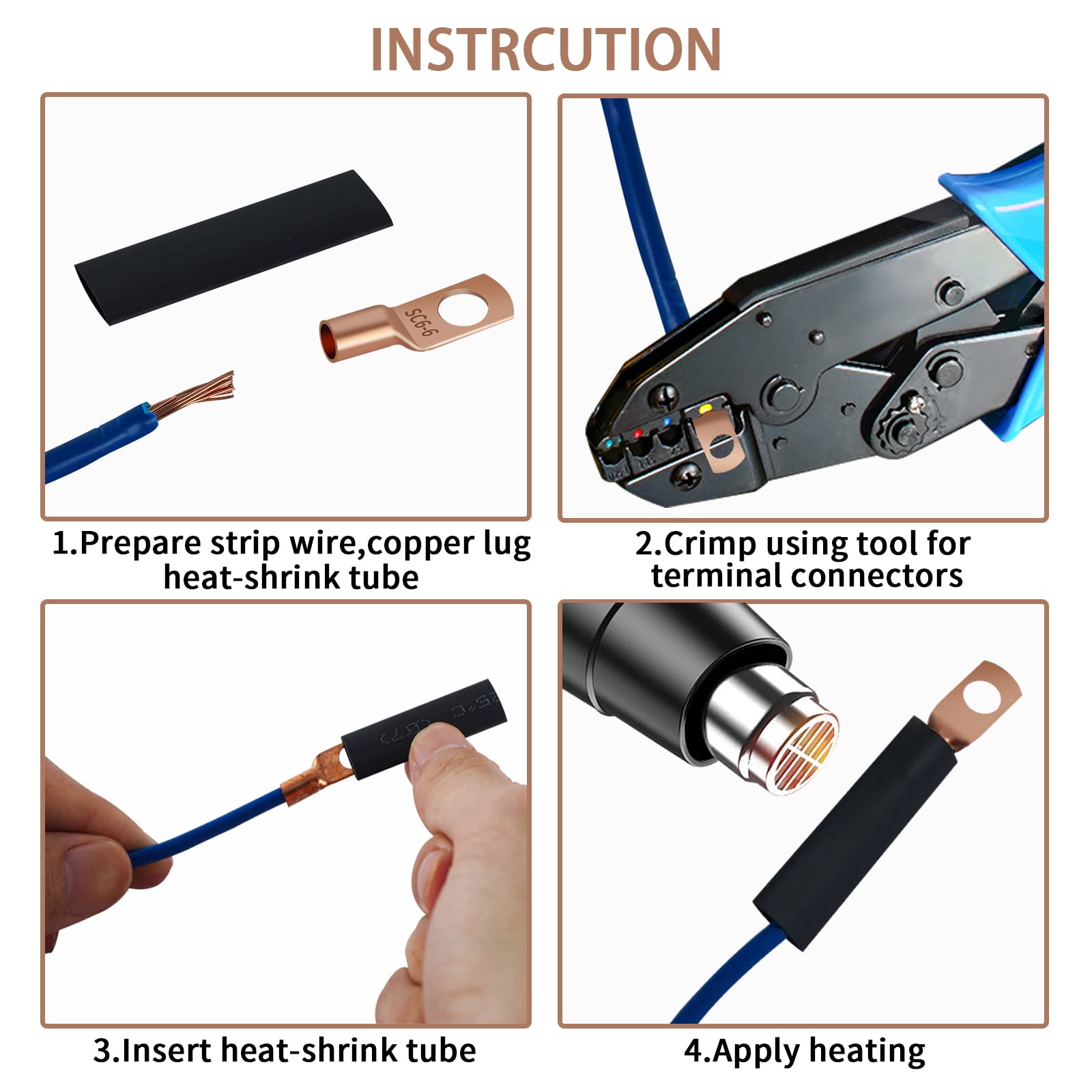 80 Pcs Copper Wire Lugs, Battery Terminal Connectors AWG 8 6 12/10 with Heat Shrink Set, 40 Pcs Heavy Duty Battery Cable Ends Ring Terminals Connectors with 40 Pcs Heat Shrink Tubing Assortment Kit