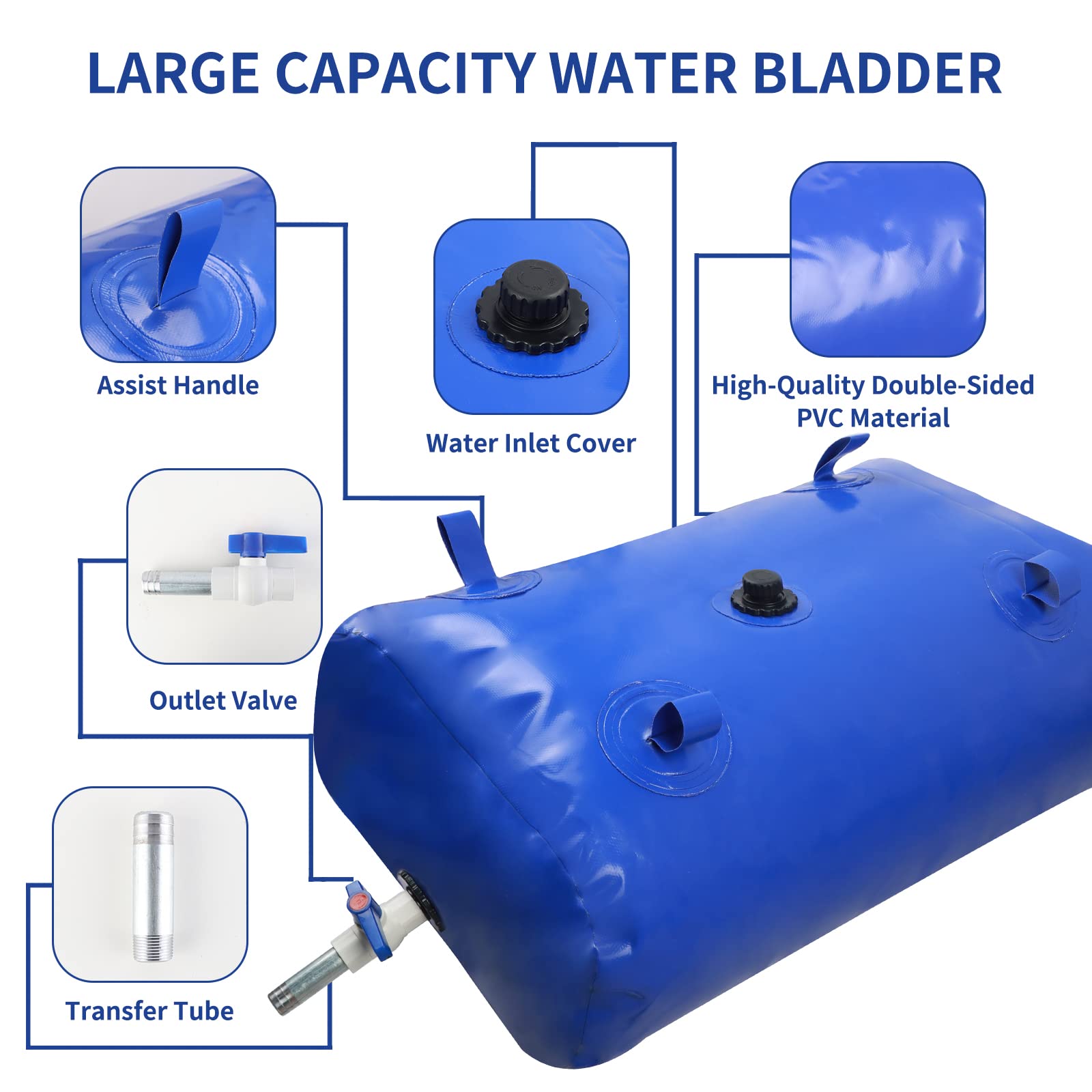63gal Water Storage Bladder with Valve,Portable Large Capacity Water Tank,Collapsible Rain Barrel & Water Storage Container,for Camping,Fire Protection, Agricultural Irrigation & Emergency Water(240L)