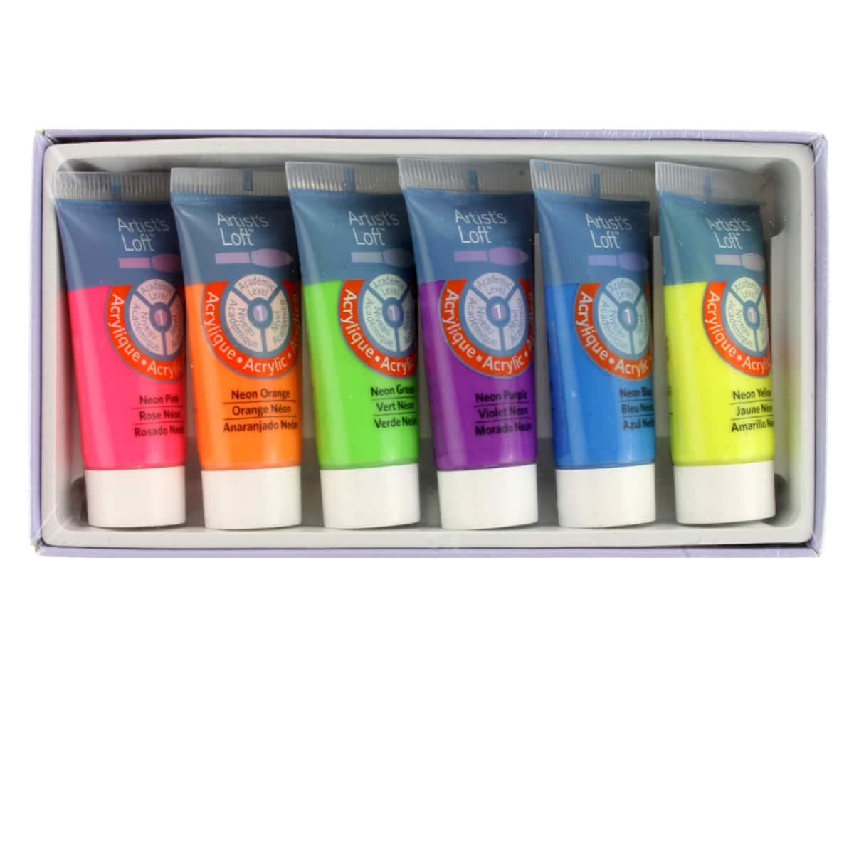 6 Assorted Neon Acrylic Paint Set by Artist's Loft - Academic Level Paint for Drawing, Painting, Art & Crafts Supplies - 1 Pack