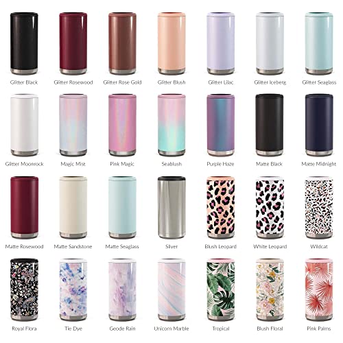 Maars Skinny Can Cooler for Slim Beer & Hard Seltzer | Stainless Steel 12oz, Double Wall Vacuum Insulated Drink Holder - Glitter Blush
