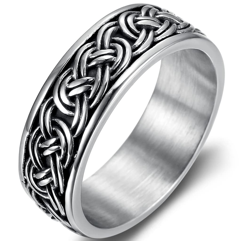 8mm Stainless Steel Retro Vintage Celtic Knot Wedding Band Statement Promise Party Ring (Silver, 9)