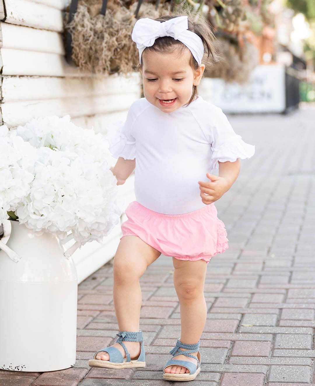 RuffleButts® Baby/Toddler Girls White Ruffle Sleeve Bodysuit - 18-24m