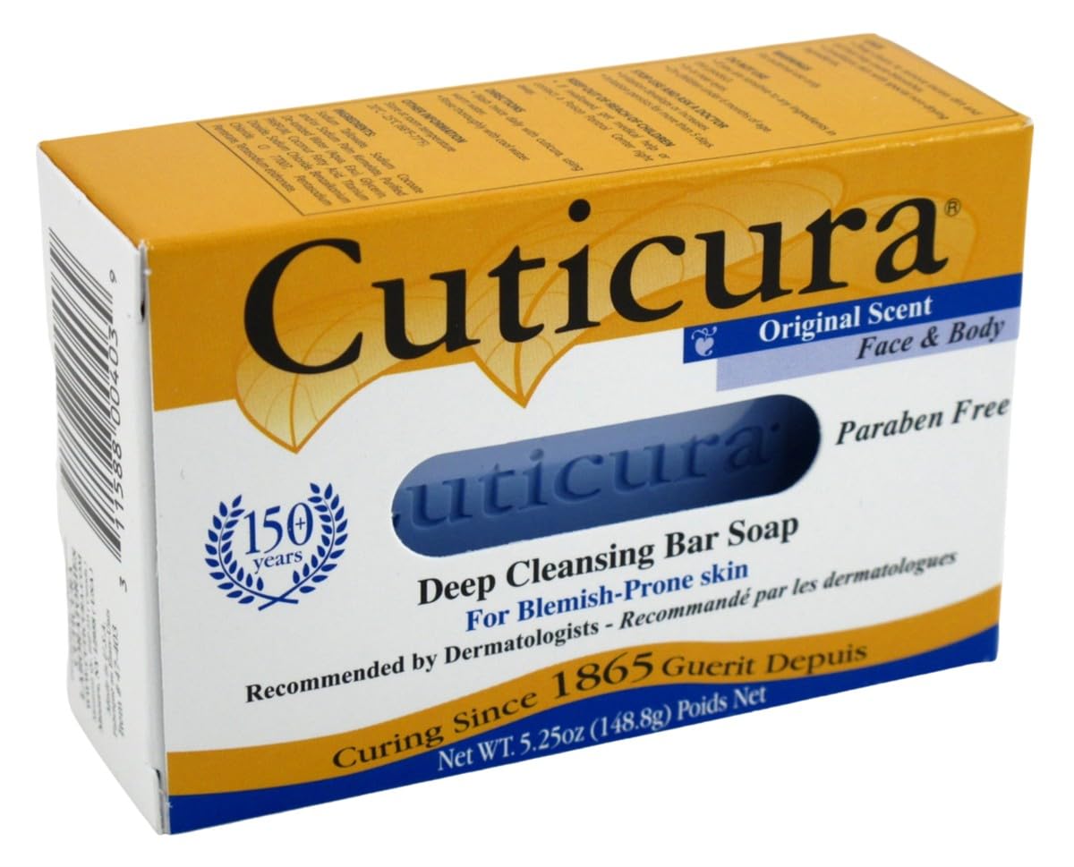 Cuticura Deep Cleansing Face and Body Soap ORIGINAL scent– Deep Cleansing Bar Soap for Blemish-Prone Skin 5.25 oz (Pack of 6)