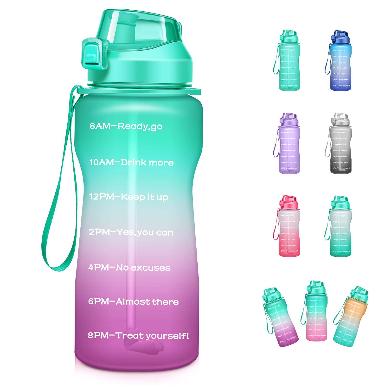 4AMinLA Motivational Water Bottle 2.2L/64oz Half Gallon Jug with Straw and Time Marker Large Capacity Leakproof BPA Free Fitness Sports Water Bottle