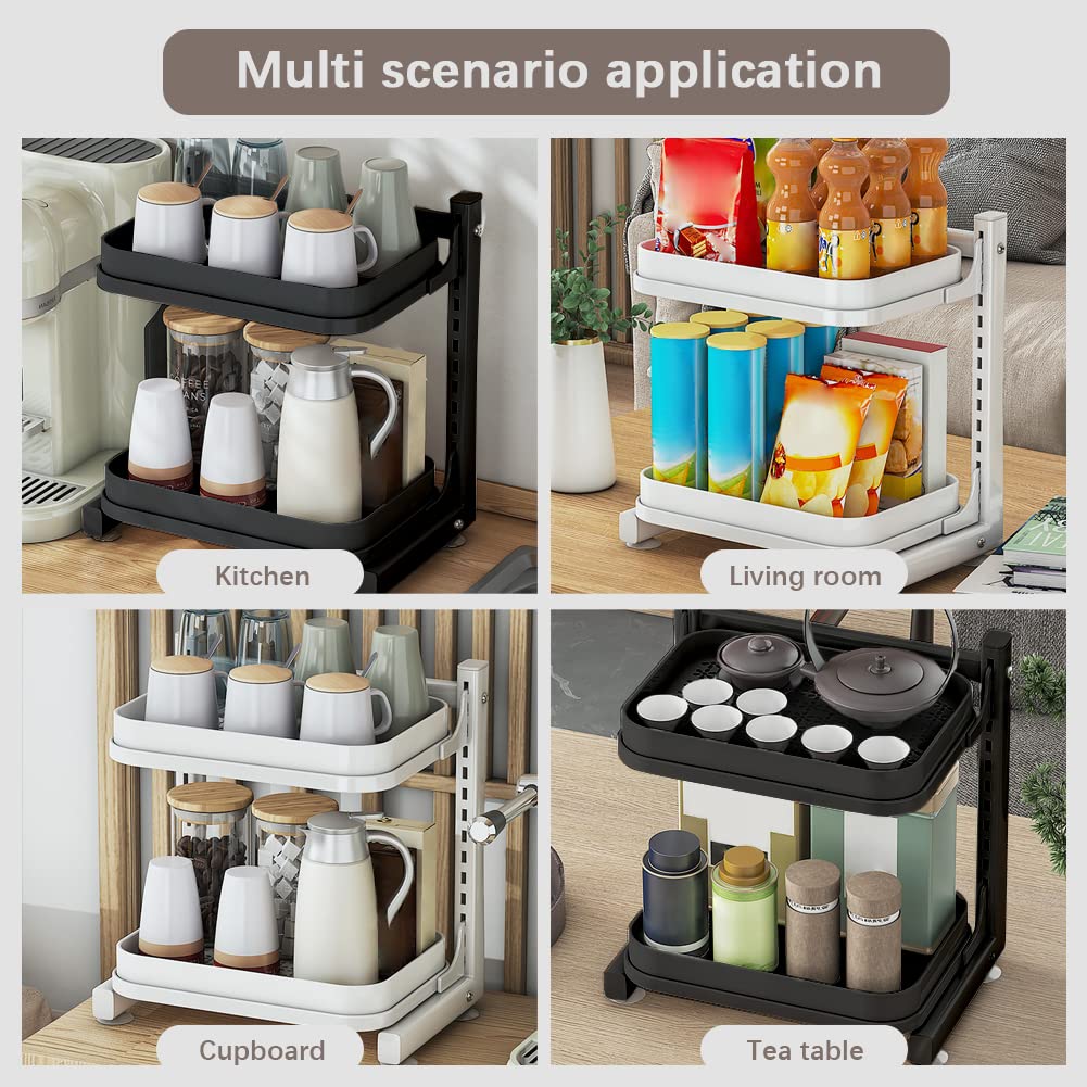 A.B Crew Adjustable 2-Tier Cups Mugs Drying Rack with Drain Tray Cups and Mugs Storage Organizer Coffee Cup Storage Shelf for Kitchen Countertop Decoration White